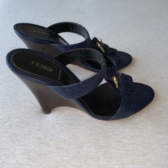 Fendi | Shoes | Fendi Blue Wedges With Buckle On Straps | Poshmark